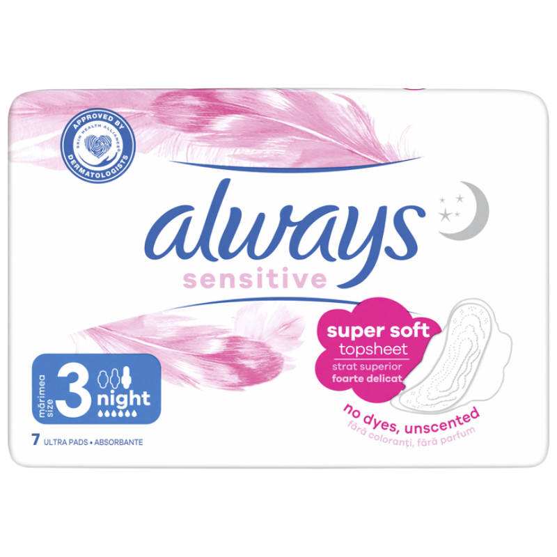 Always Ultra Sensitive Night Podpaski Ze Skrzydełkami 7 Sztuk