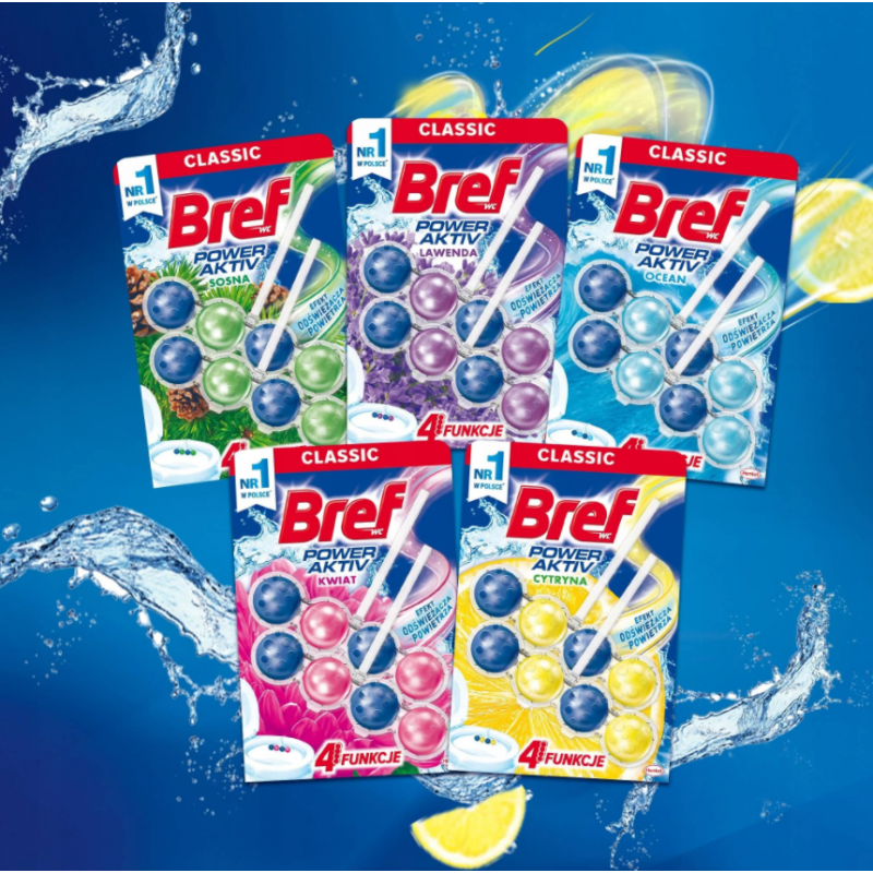 Bref WC Power Aktiv Zawieszka do Muszli Toaletowej Lavender 3 x 50g